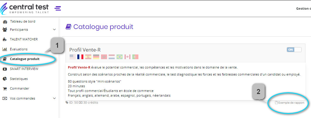 Accéder aux exemples de rapports – FAQ Central Test