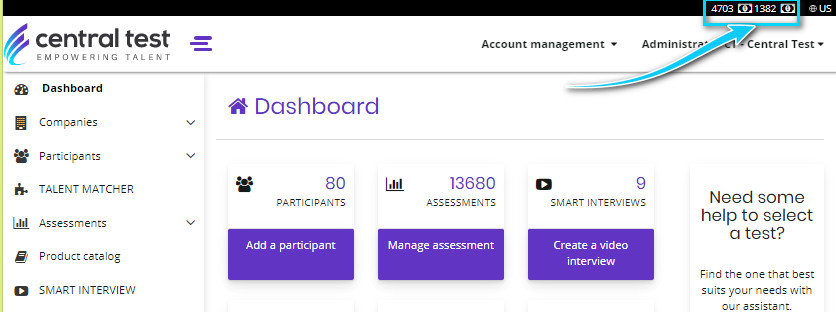 Viewing your balance of remaining credits – Central Test EN